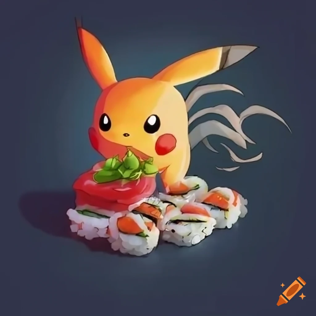 Pokemon enjoying sushi on Craiyon