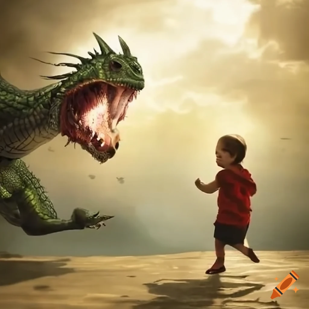 Kids chasing a dragon on Craiyon