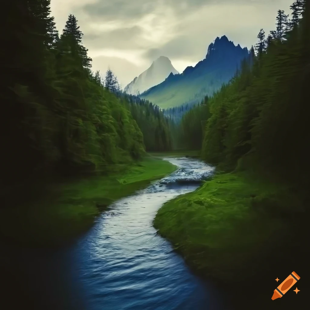 Sandy river flowing between two mountains towards the ocean