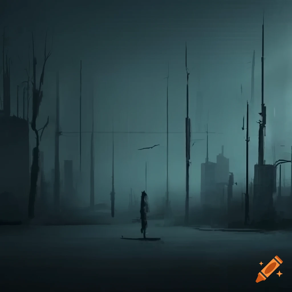 Futuristic city covered in fog and decay on Craiyon