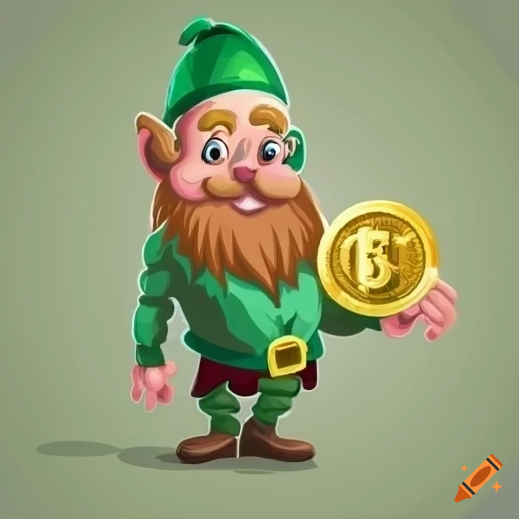 Cartoon dwarf holding a gold coin