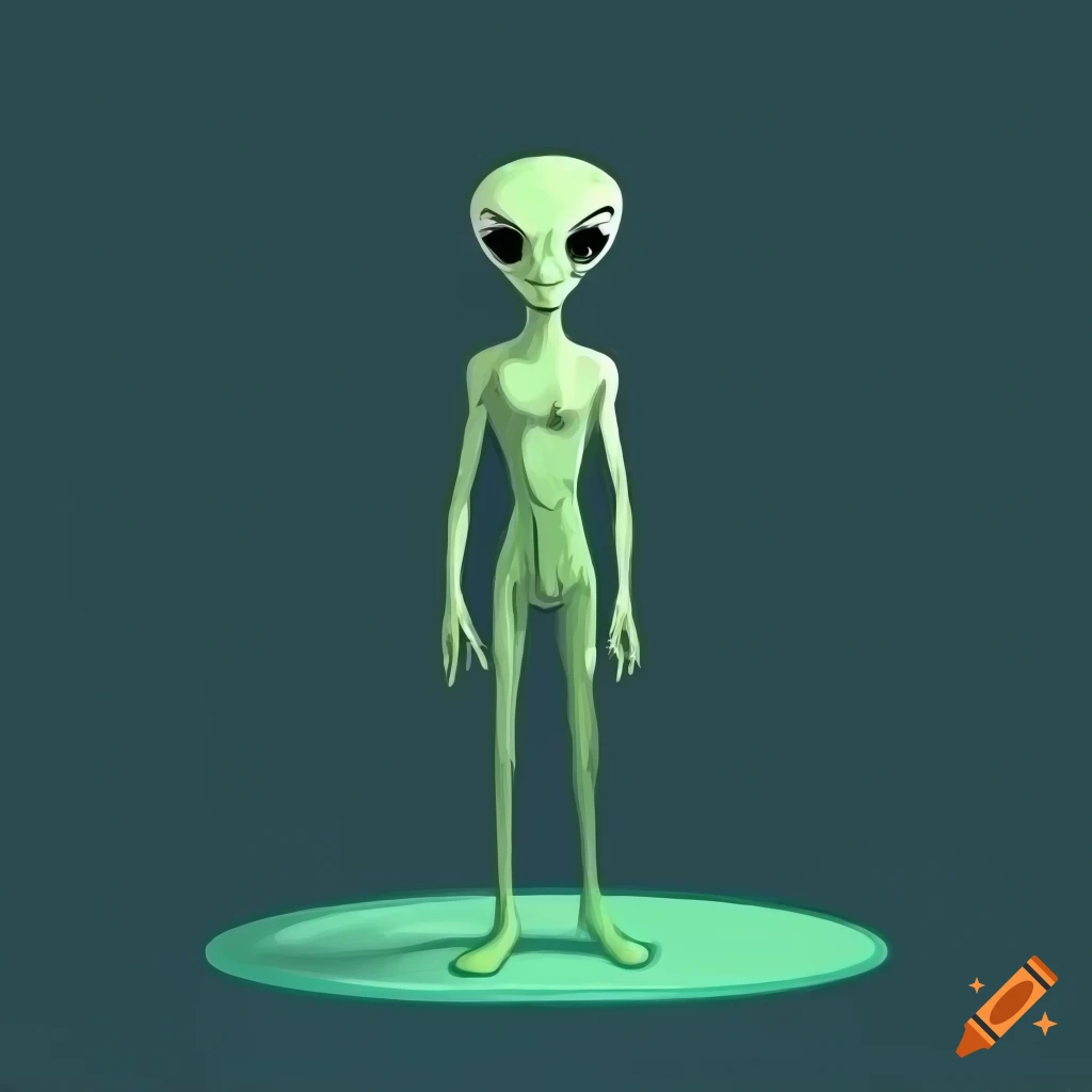 Colorful 3d render of a friendly alien in a dynamic pose on Craiyon
