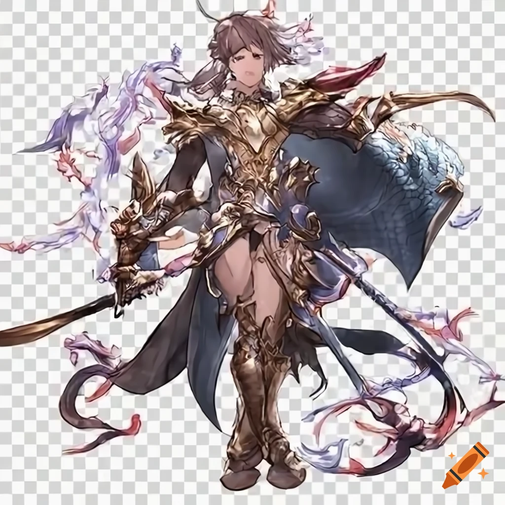 Transparent image of a half warrior half dragon character with horns on ...