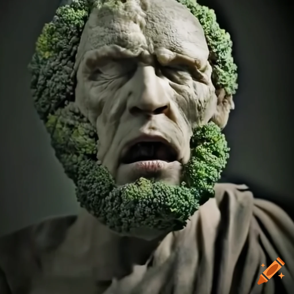 Satirical image of a philosopher with a broccoli head on Craiyon