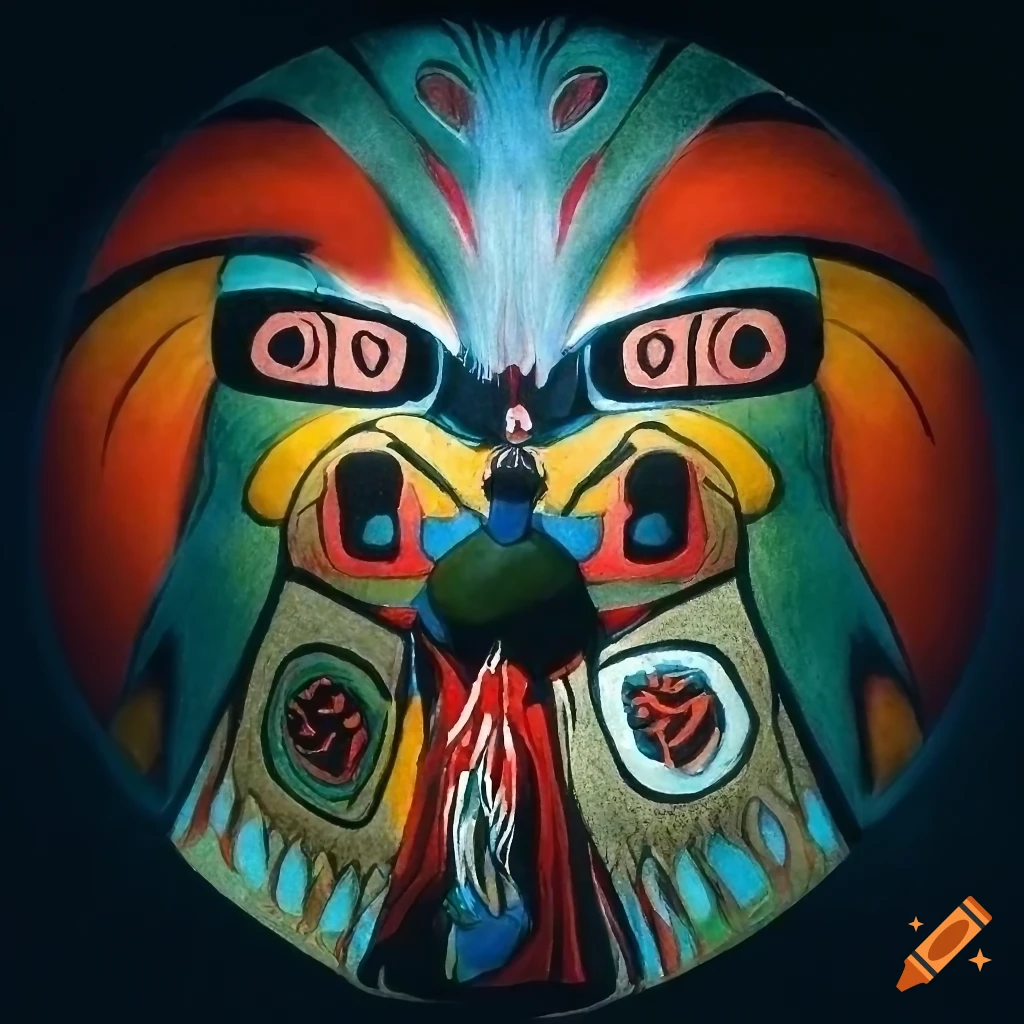 Color lithograph of native salish designs with diego rivera and ...