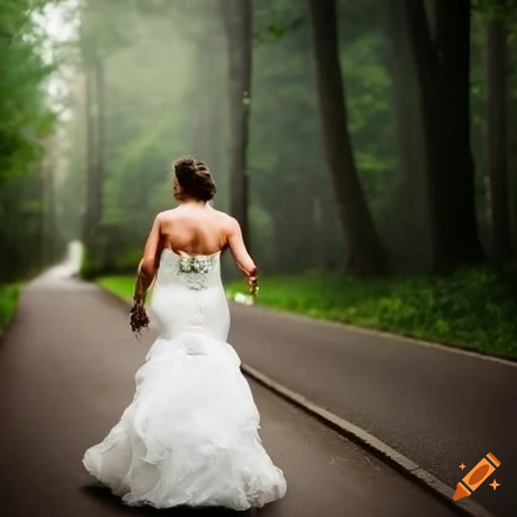 A bride running on her wedding day