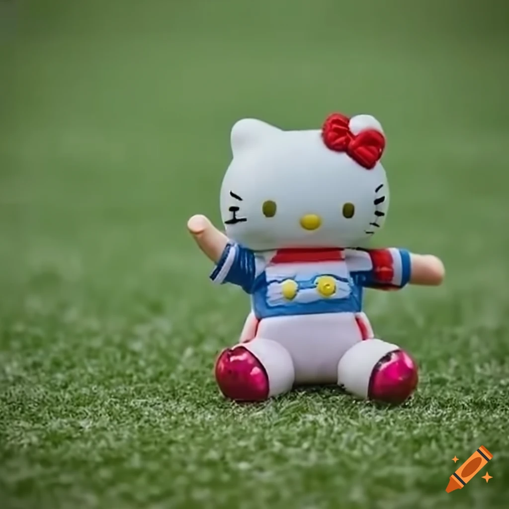 Soccer player challenging a Hello Kitty toy on Craiyon