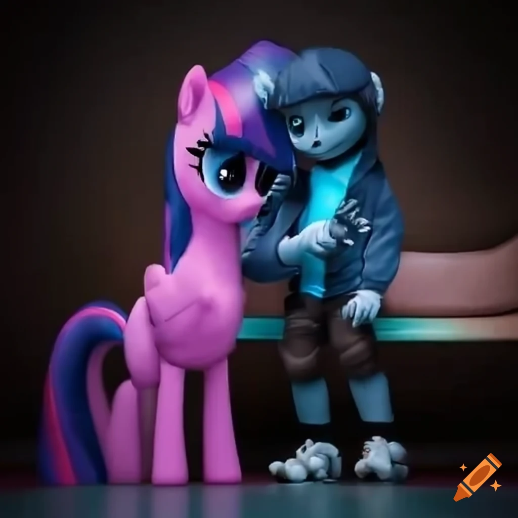 Sans and Twilight Sparkle having a conversation at a bar on Craiyon