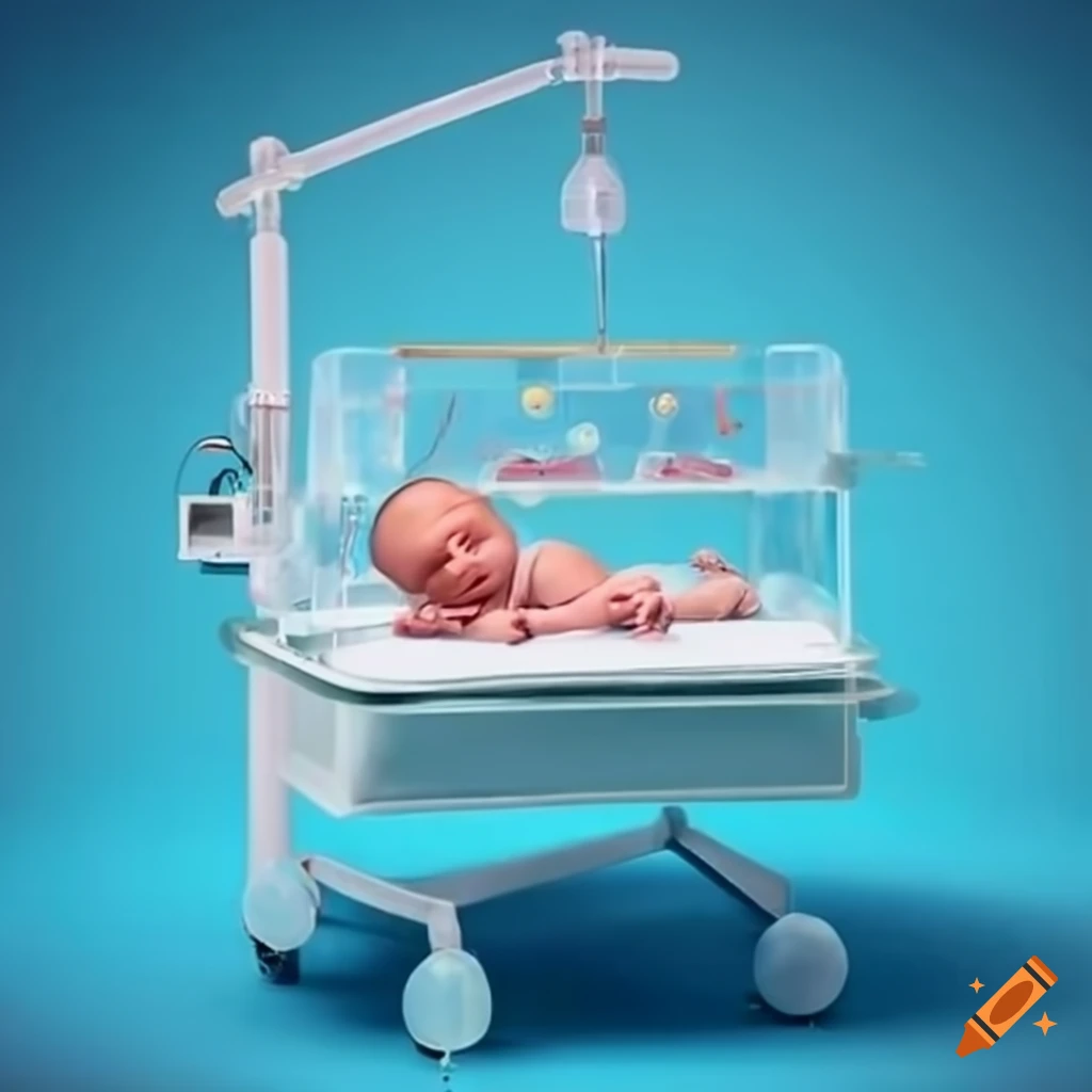 Newborn baby in hospital incubator on Craiyon