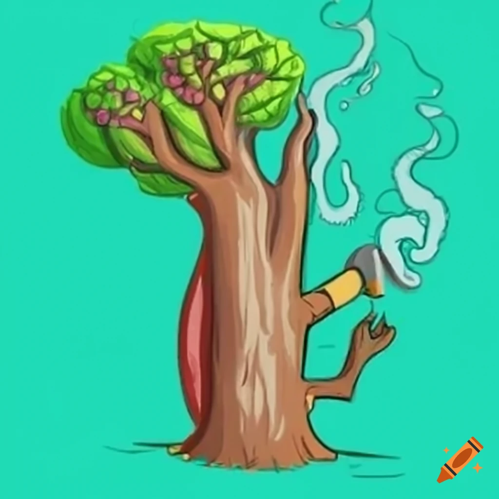 Cartoon tree character smoking on Craiyon