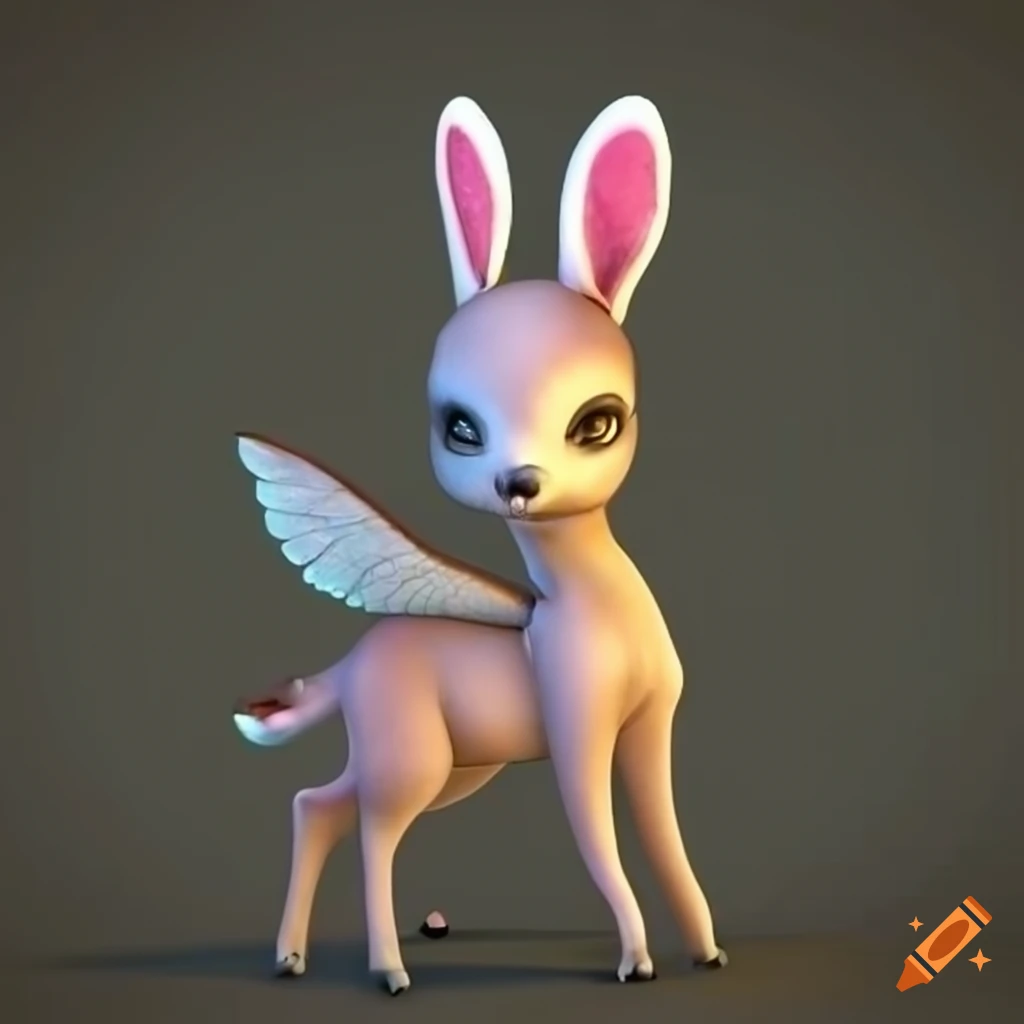 3d art of a cute fawn creature with bunny ears and fairy wings