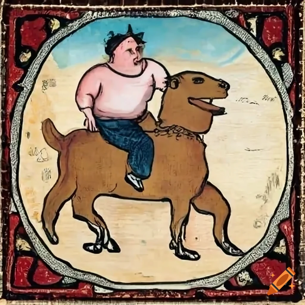 Funny image of a man riding a dog