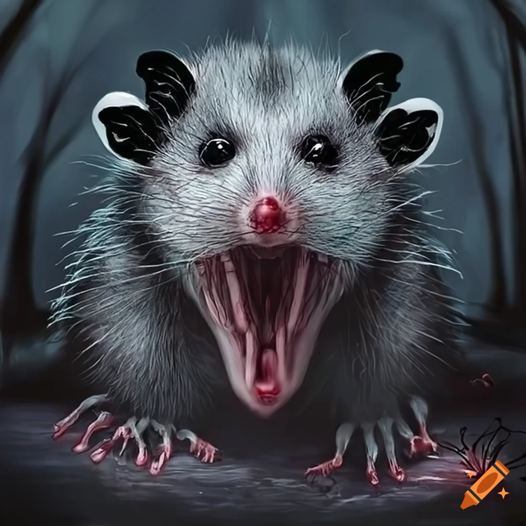 Dark gothic artwork of an intimidating opossum on Craiyon
