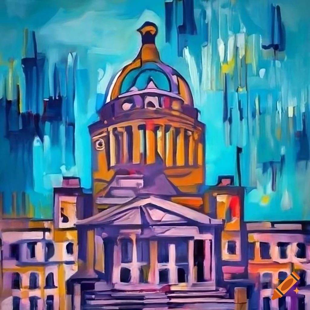 Picasso-style painting of bc legislature building on Craiyon