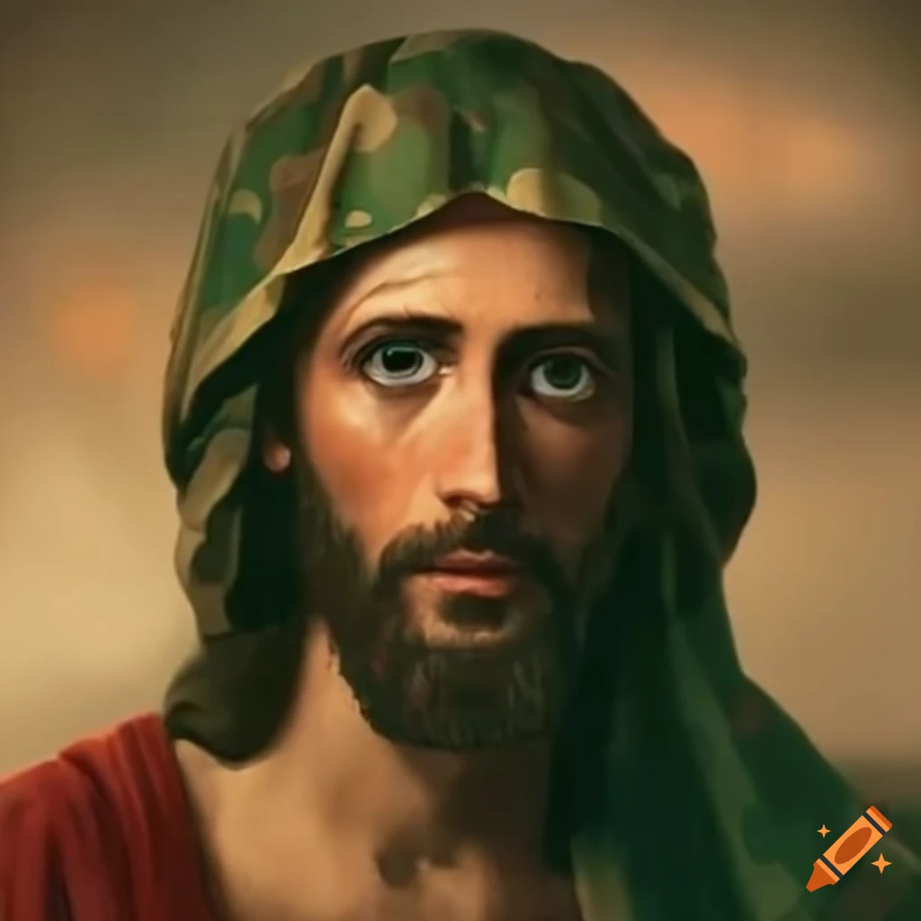 Portrait of jesus christ with face camouflage on Craiyon