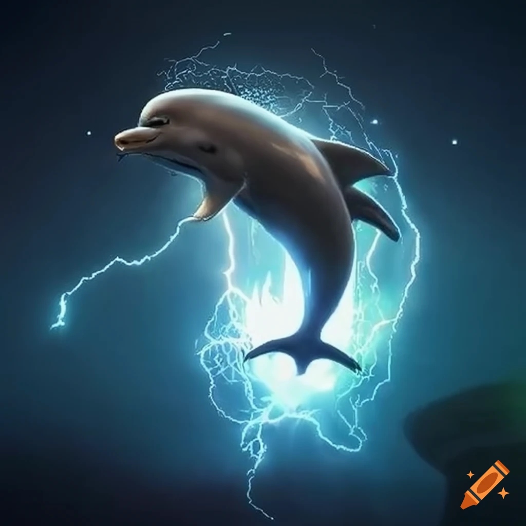 Artwork of a powerful dolphin with lightning powers on Craiyon