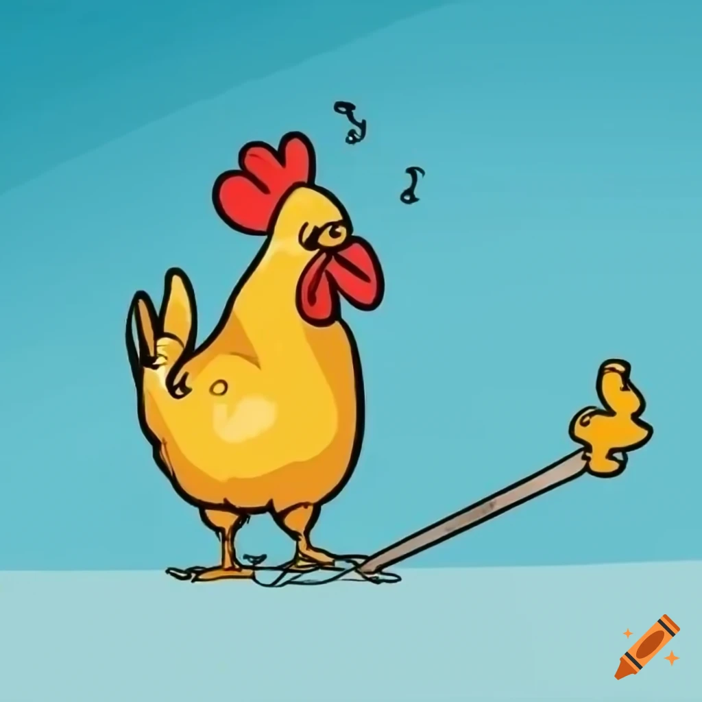 Distressed cartoon chicken running around on Craiyon