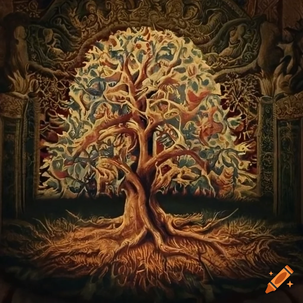 Medieval tapestry depicting a tree on Craiyon