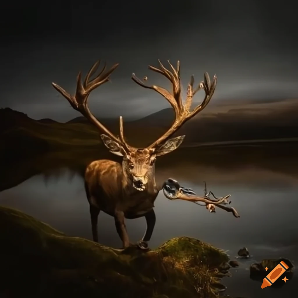 Stag at scottish loch on Craiyon