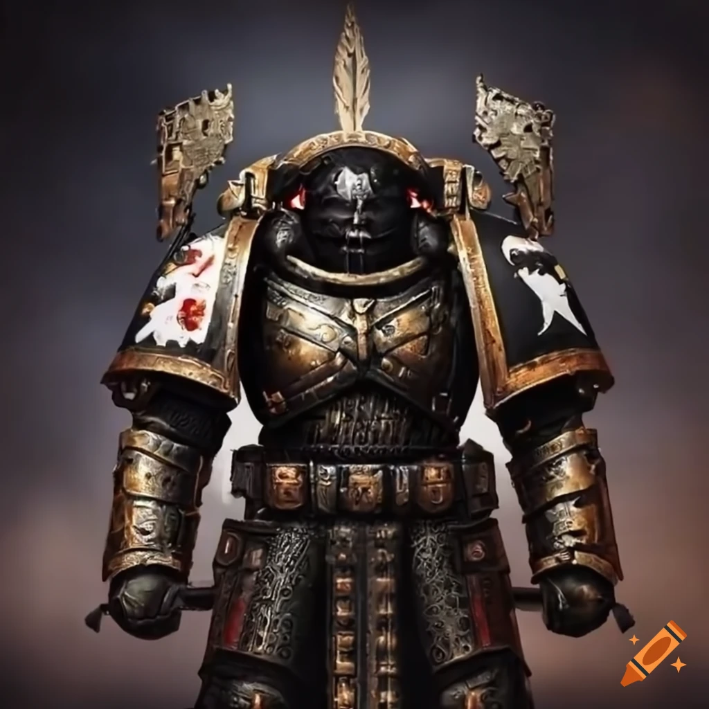 Intricately detailed armor of a Black Templar on Craiyon
