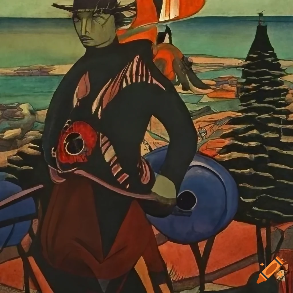 Color lithograph of native salish designs with diego rivera and ...