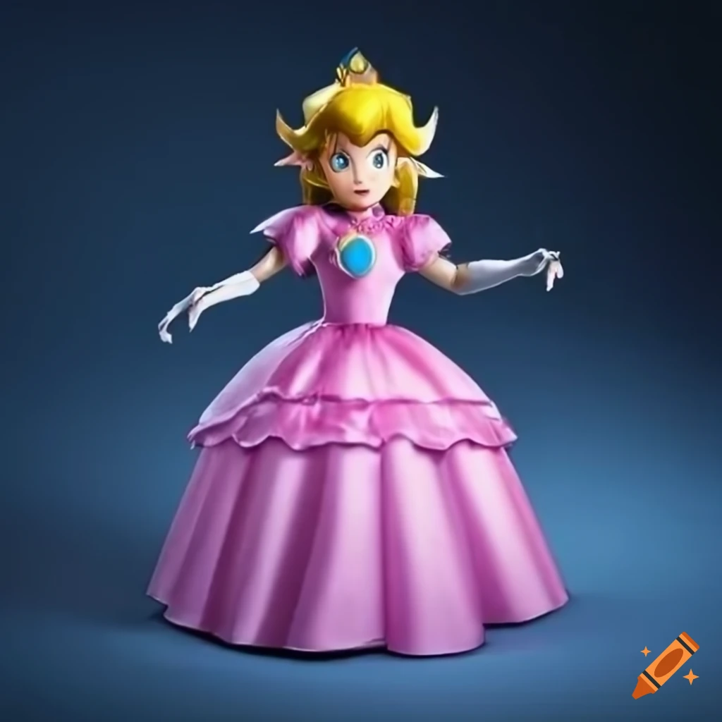Princess peach and link posing together in pink silk ballgowns on Craiyon
