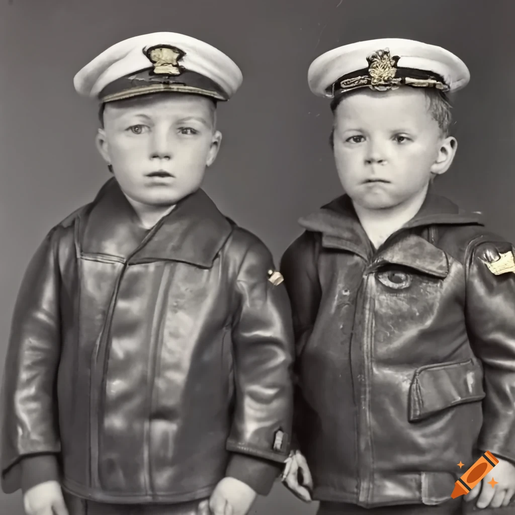Vintage photograph of two boys in navy seal uniforms