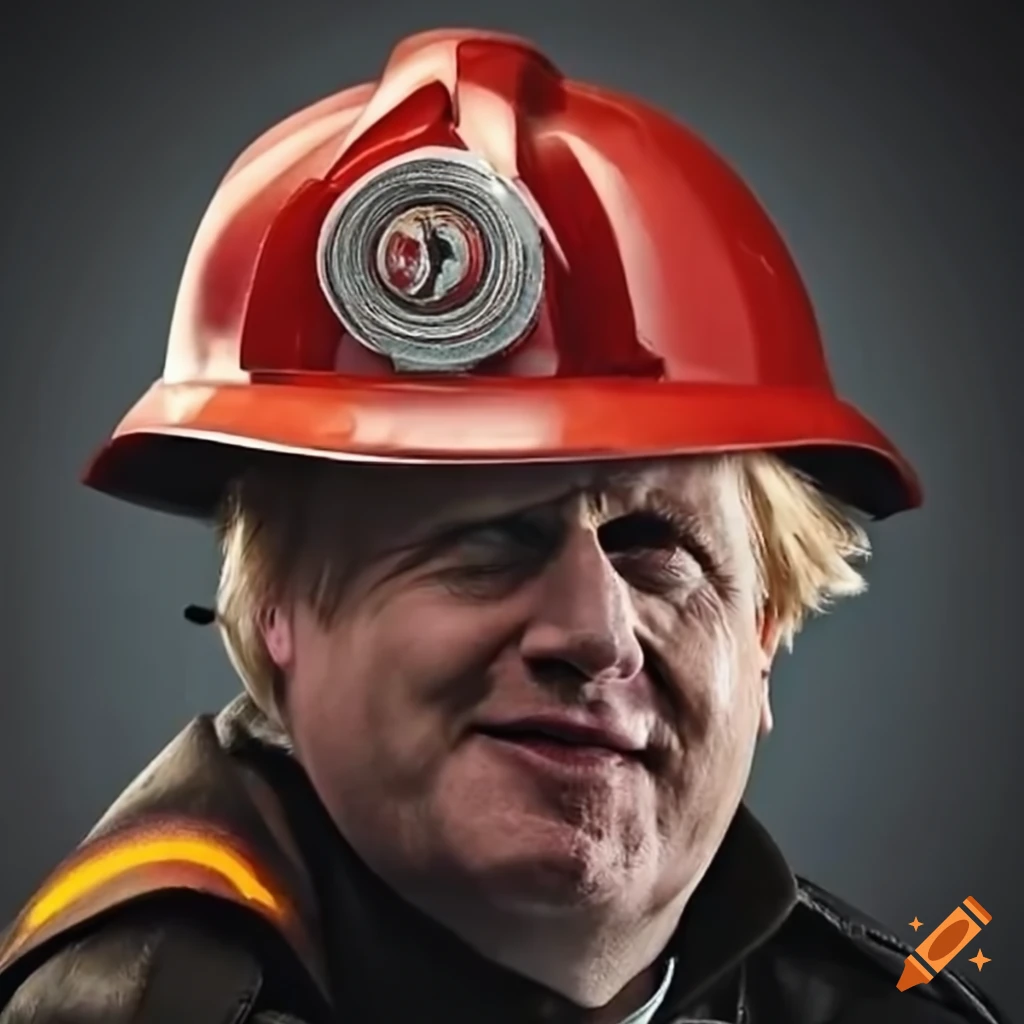 Boris johnson wearing a fireman helmet on Craiyon