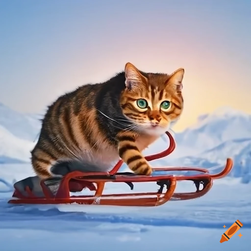 Cats sledding down the hill on Craiyon
