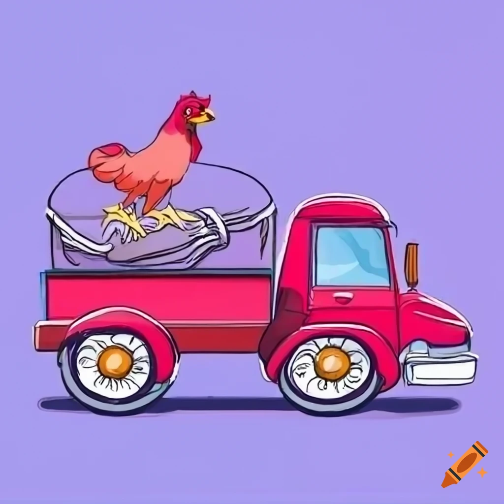 Cartoon truck with chicken illustration