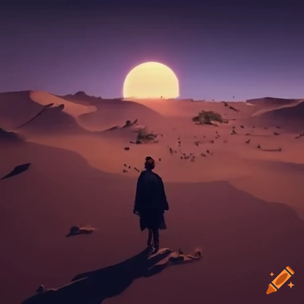 Desert liminal landscape with a sad atmosphere, experimental damage on ...