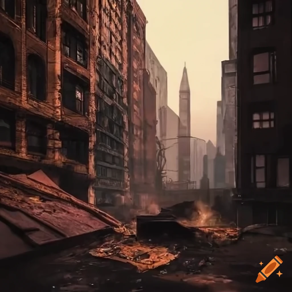 Realistic cityscape with shattered structures and surreal chaos on Craiyon