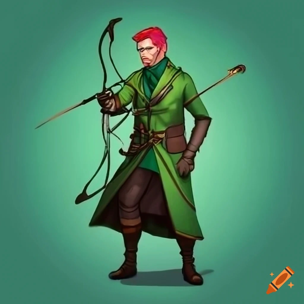 Archer with green coat and rainbow hair