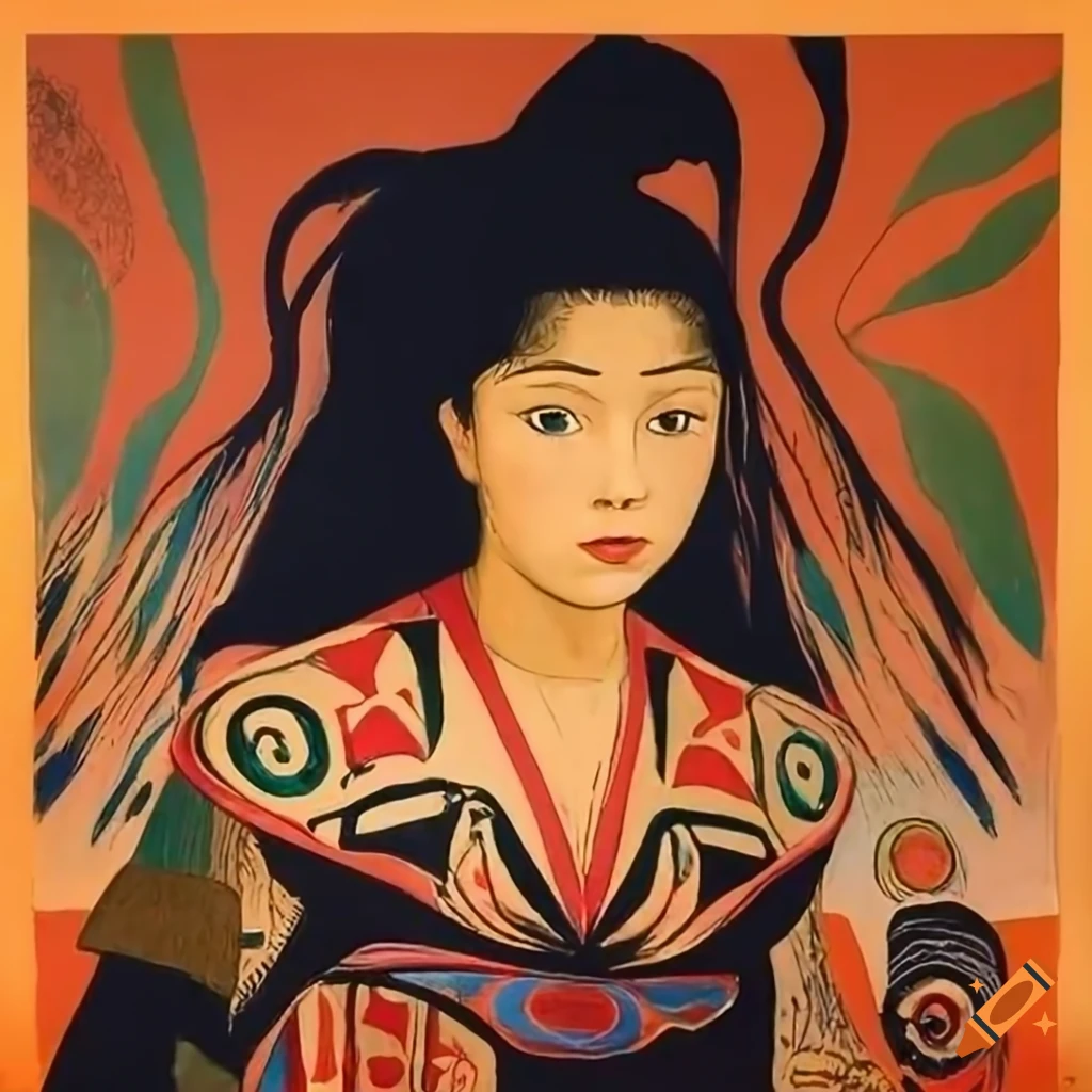 Lithograph of Native American Salish designs on Craiyon