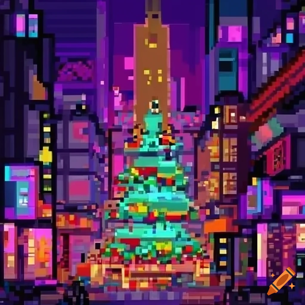Pixel art of cyberpunk christmas in Tokyo on Craiyon