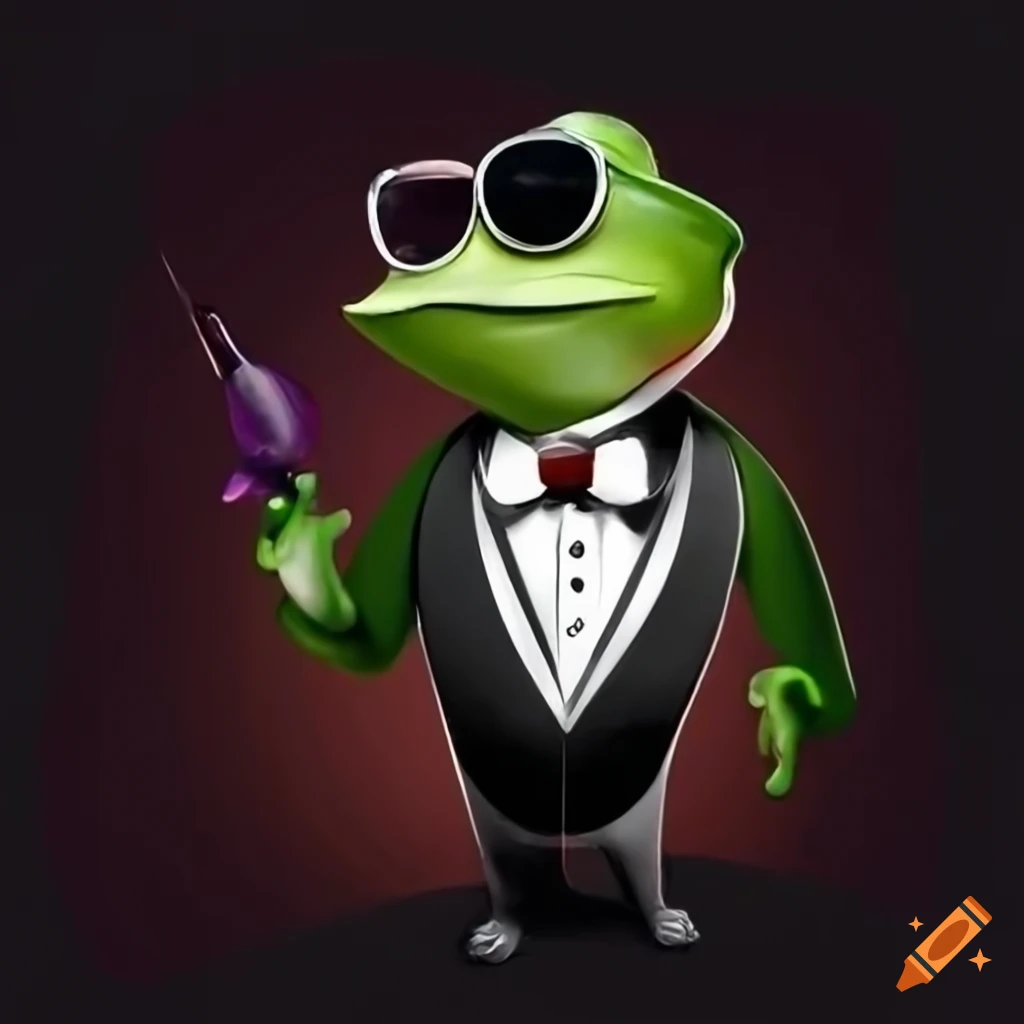 Cool frog wearing a tuxedo and sunglasses on Craiyon