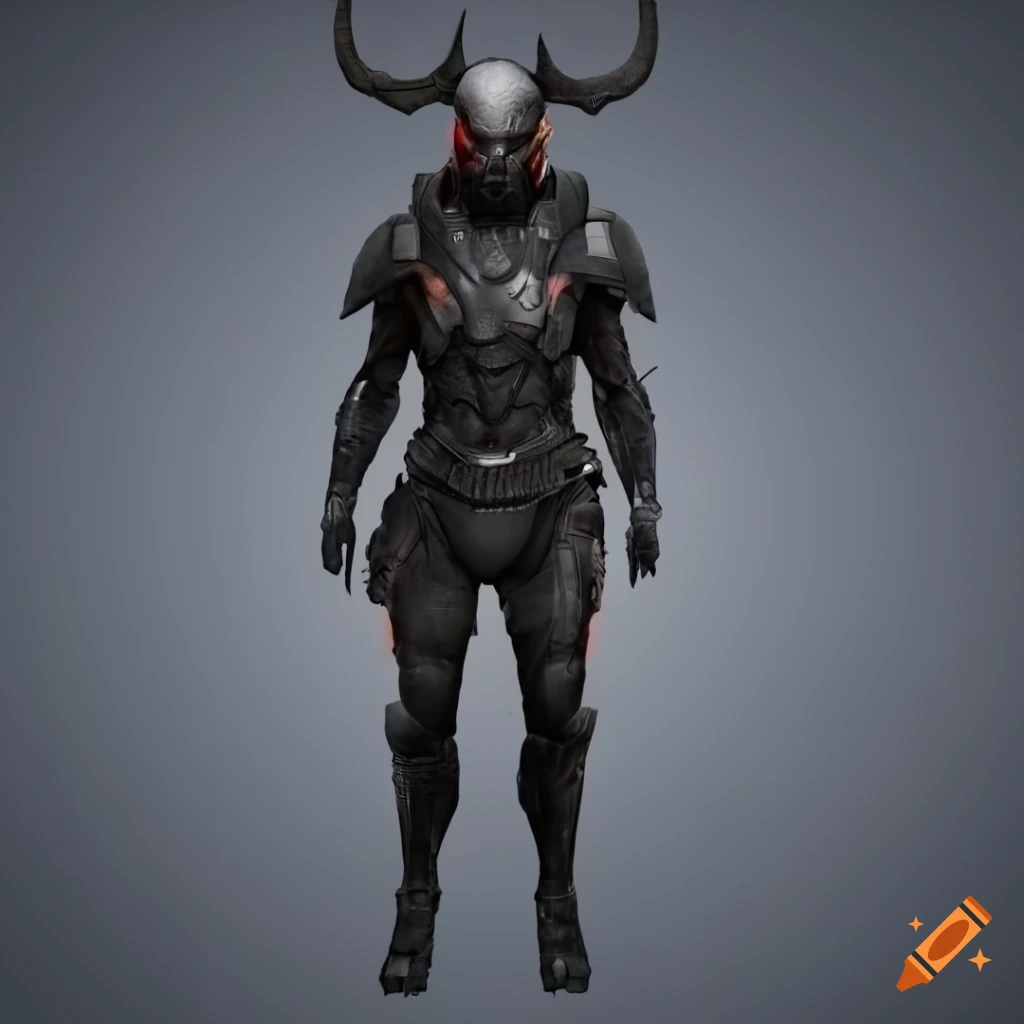 Sci-fi dark soldier with black armor and red hair on Craiyon