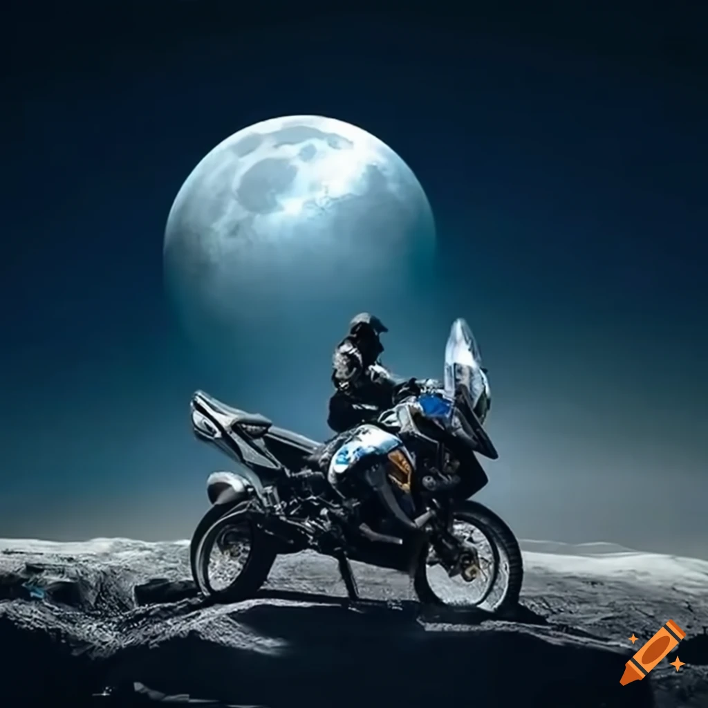 Daring motorcyclist riding a BMW GSA on the moon on Craiyon