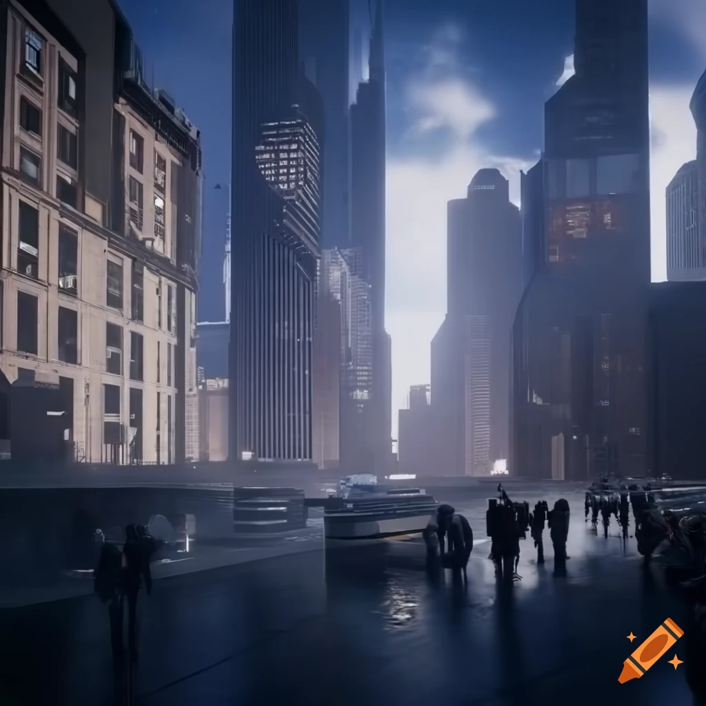 Sci-fi depiction of futuristic New York with holograms and flying cars ...