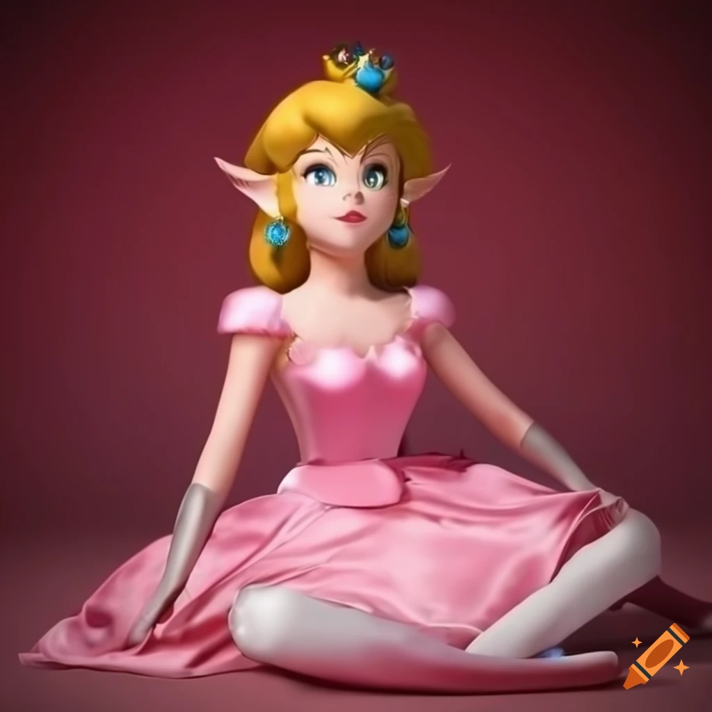 Link in Princess Peach's ballgown sitting down on Craiyon