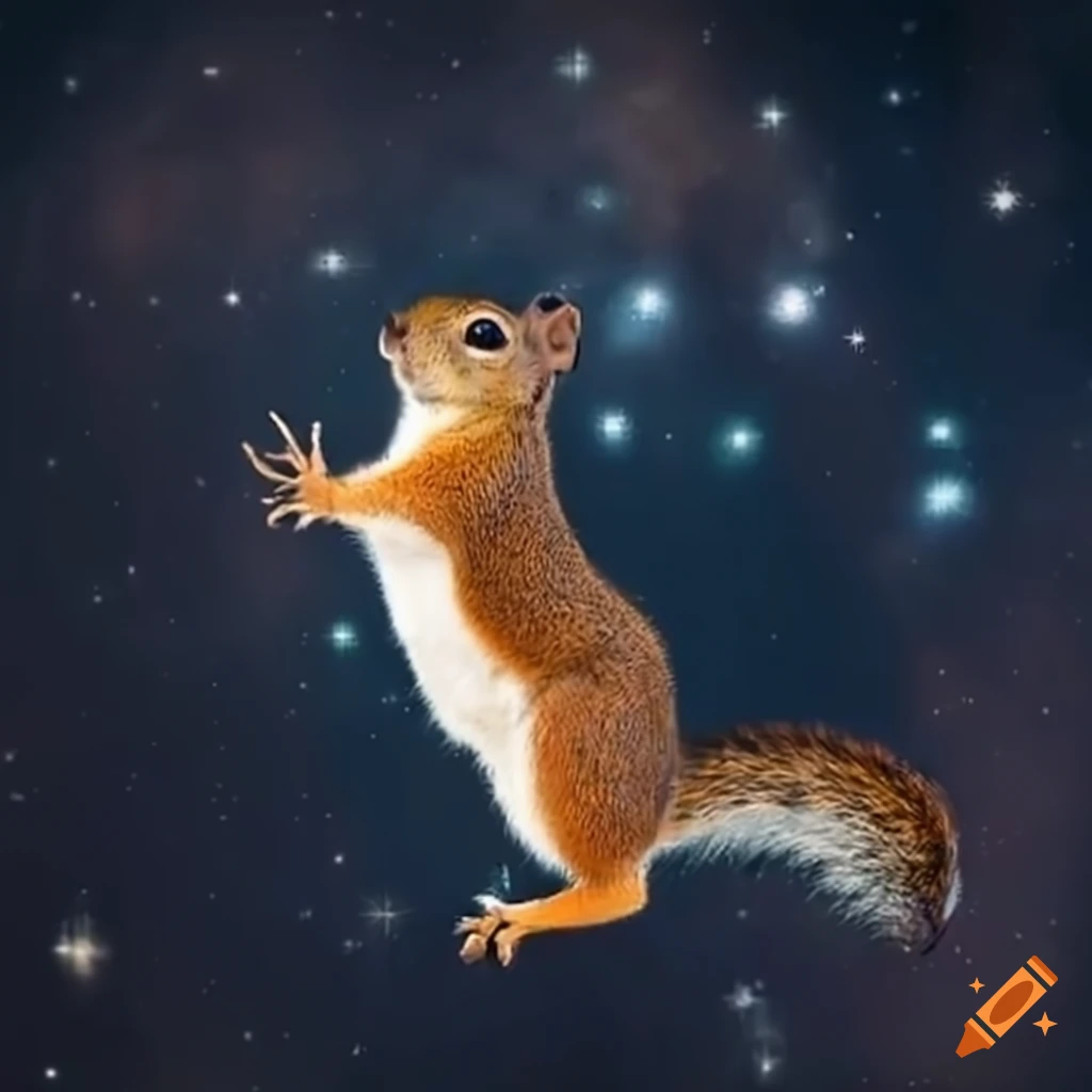 Squirrel water skiing on a rainbow on Craiyon