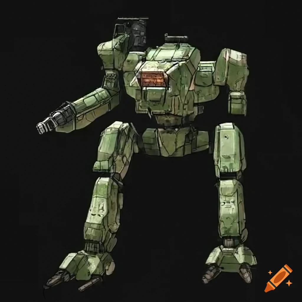 Camouflaged mech scanning the marsh at night on Craiyon