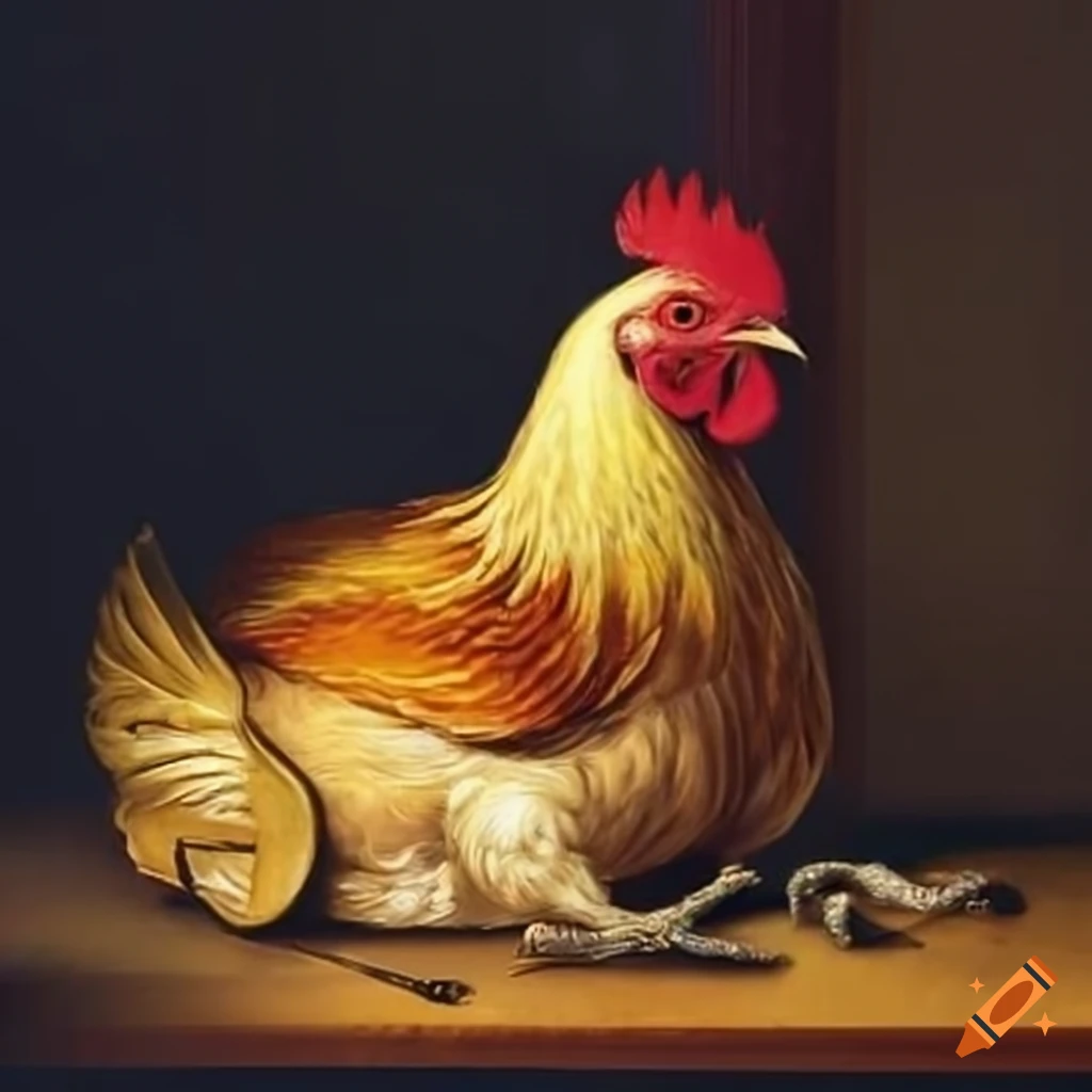 Painting of a chicken in Vermeer style on Craiyon