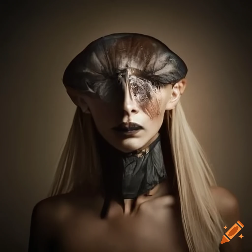 Surreal artwork of a human with a crow head on Craiyon