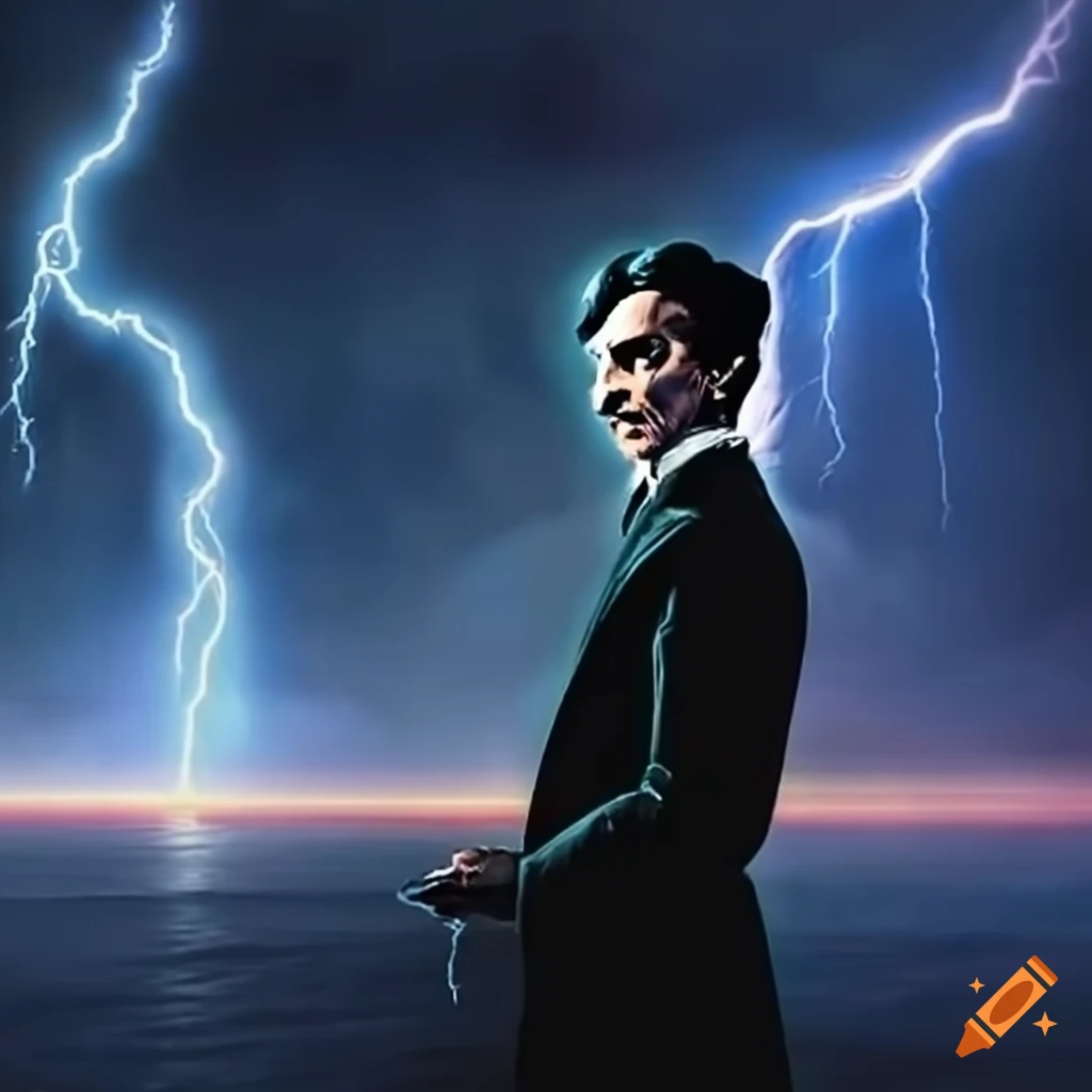 Nikola tesla with lightning bolts on Craiyon