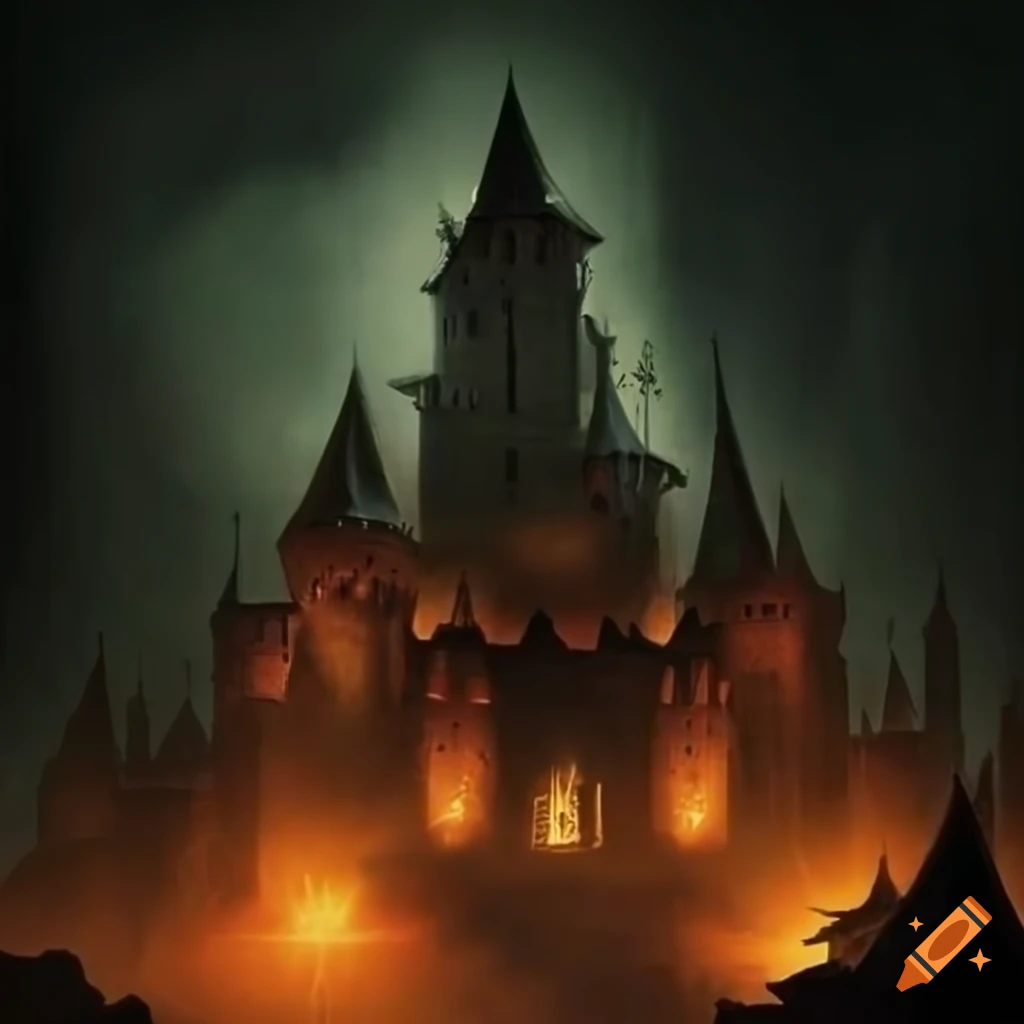 Medieval castle in a gloomy setting on Craiyon