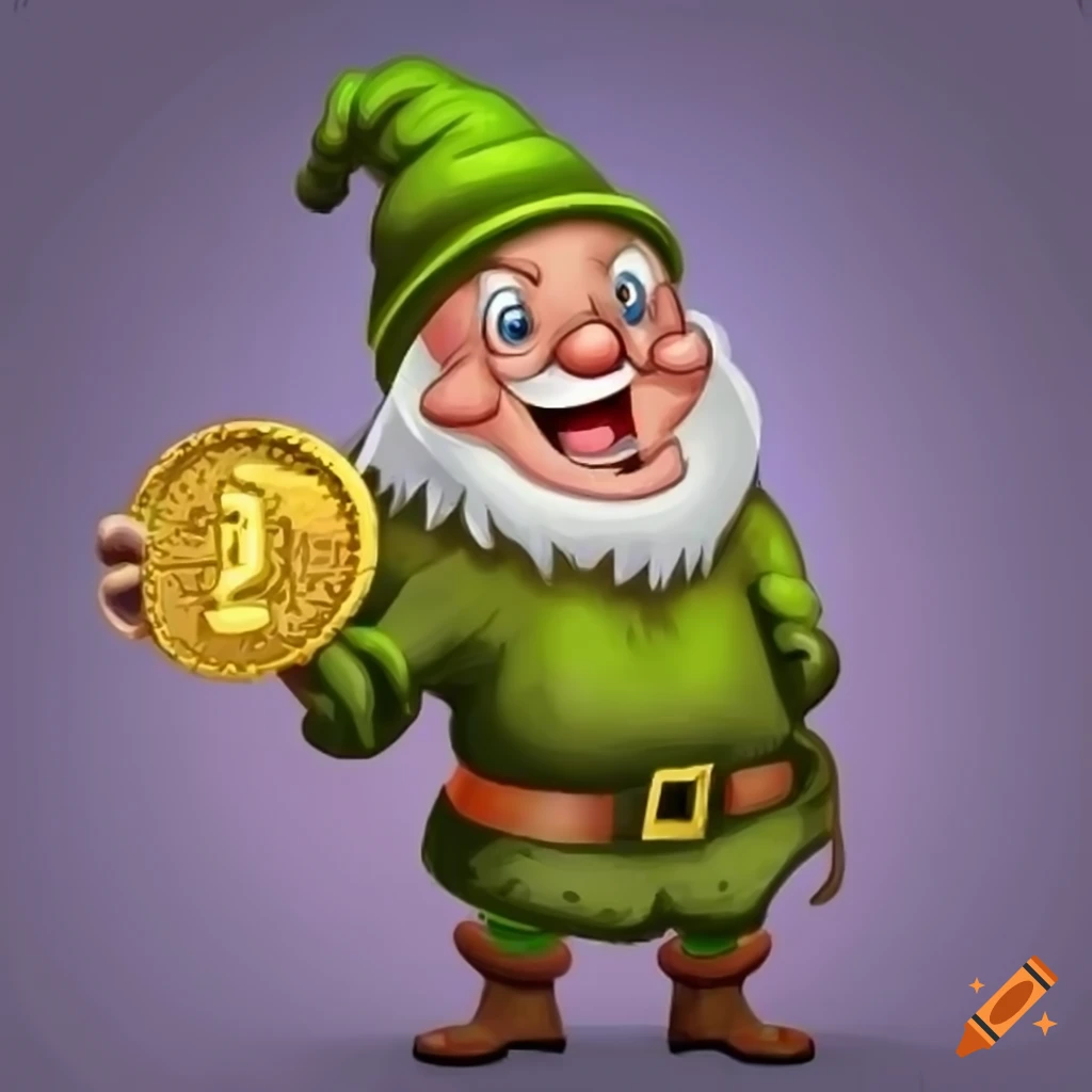 Cartoon dwarf with a gold coin on Craiyon