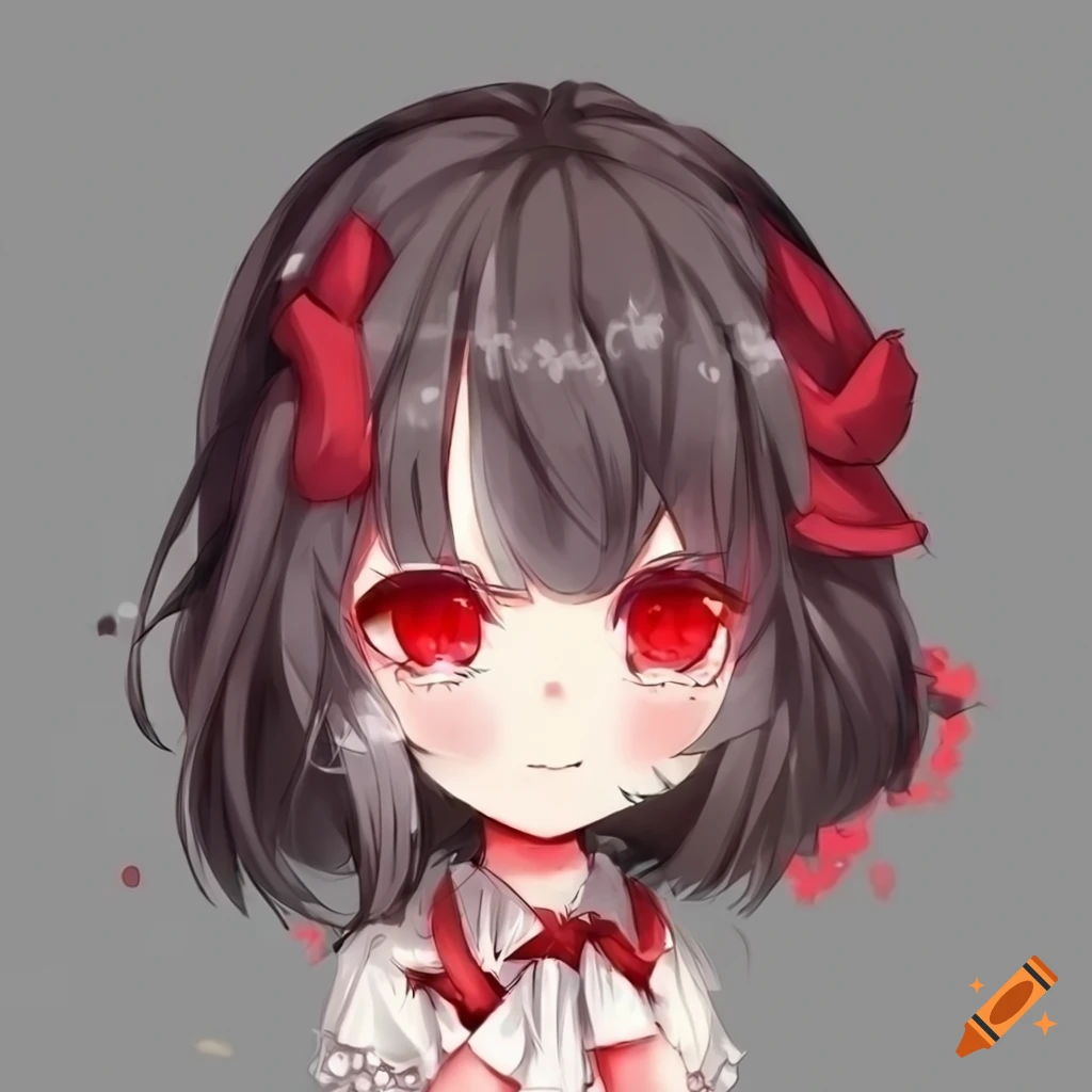 Silvery-blue haired anime girl with red eyes and slime chibi style on ...