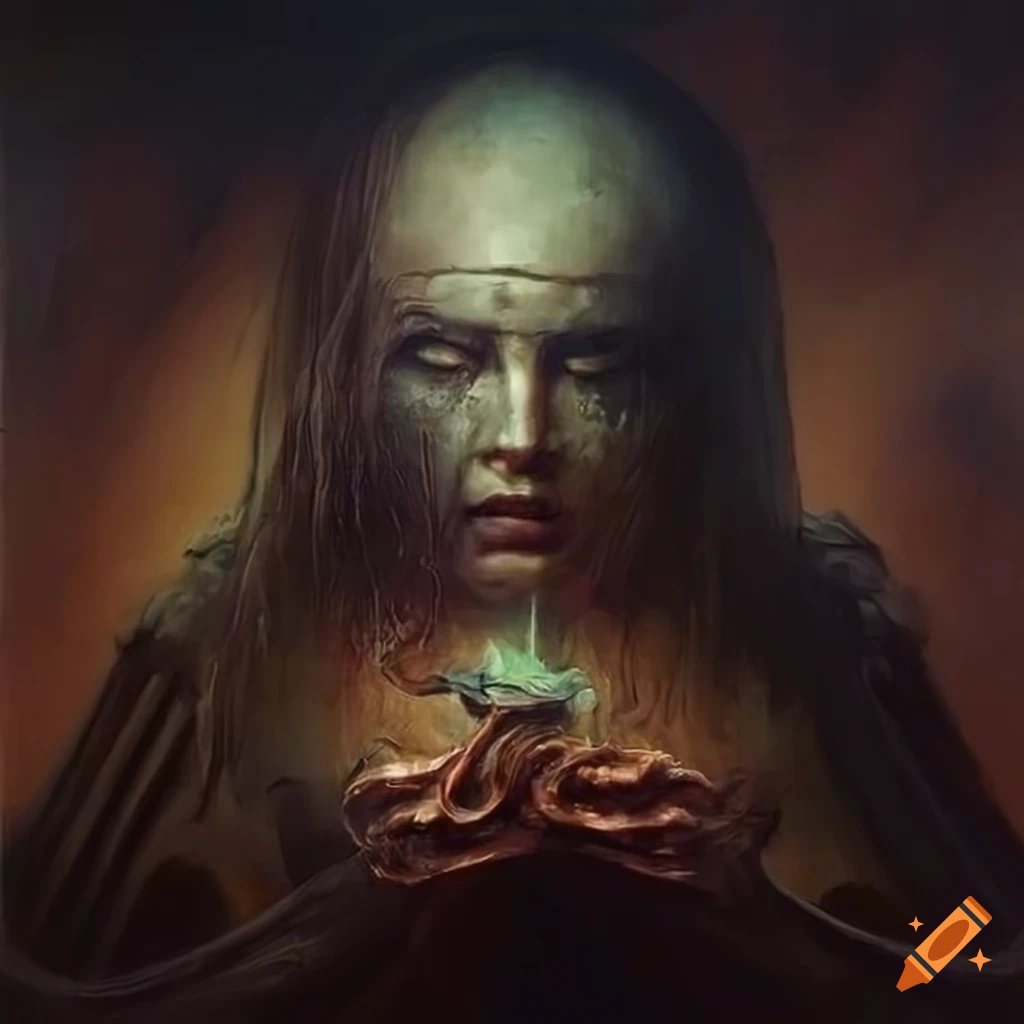 High resolution oil painting of filamented mycelium creatures embracing ...