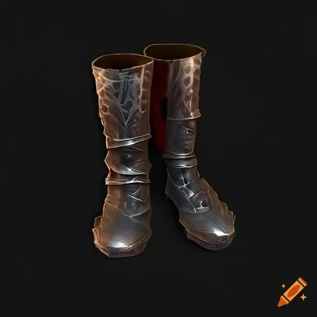 Glowing leather boots in a medieval fantasy setting on Craiyon